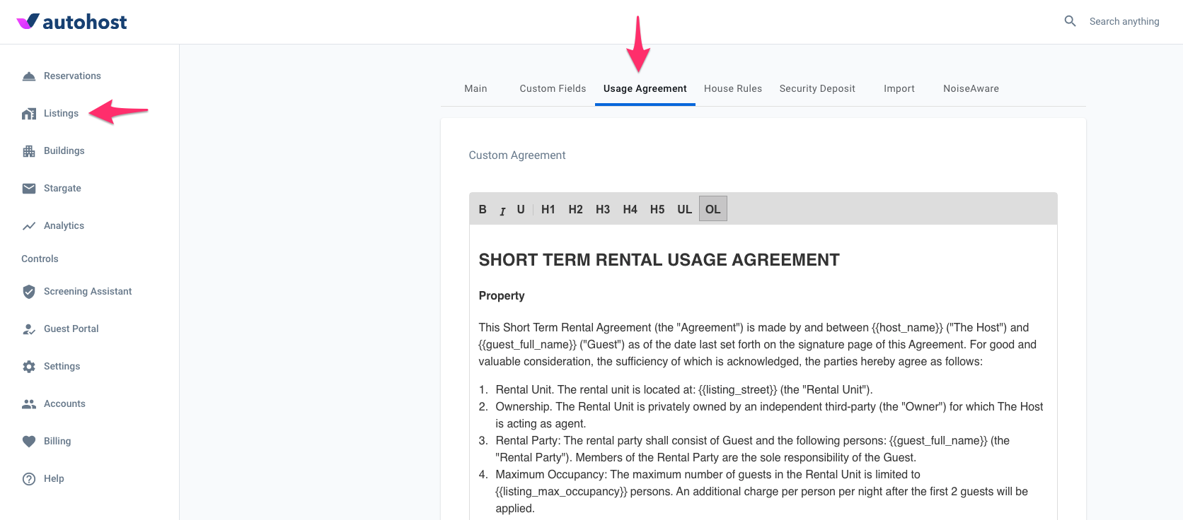 Usage Agreement Screen | Autohost Docs
